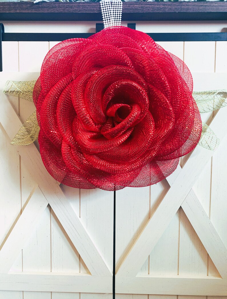 Rose Wreath Elegant Deco Mesh Rose Wreath Valentines Day Wreath, Red ...