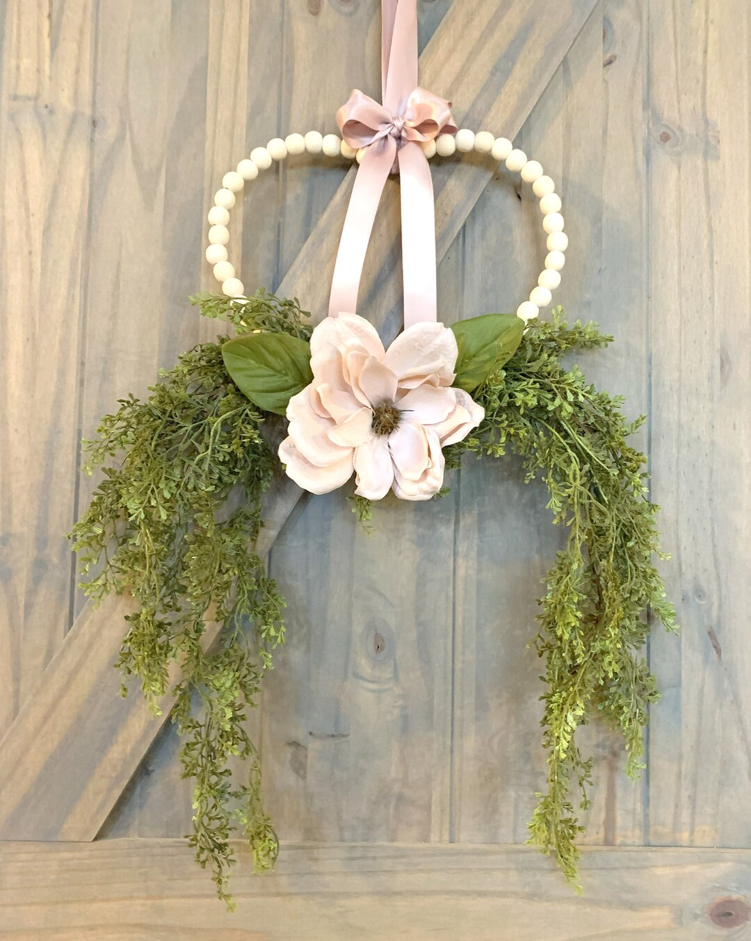 Valentine Heart Wreath Shabby Chic Wood Bead Heart Wreath Elegant ...
