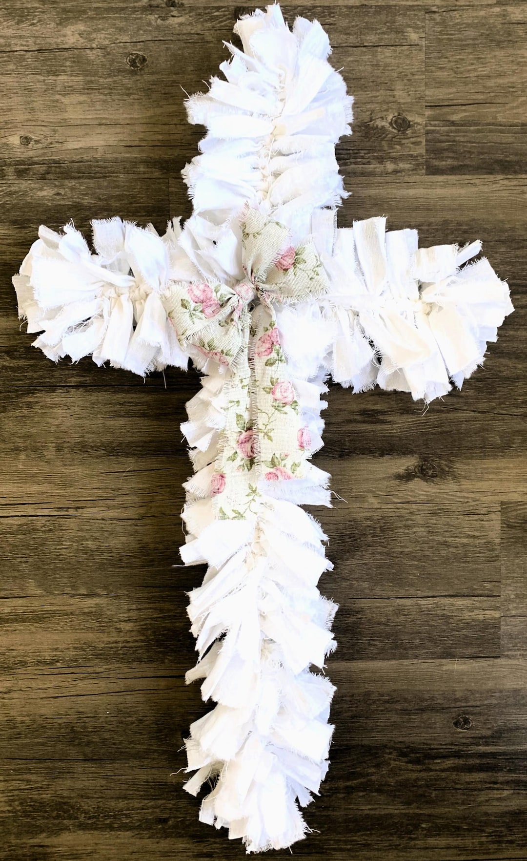 Rustic Handmade Shabby Chic Cross Rag Wreath Boho Style- Elegant ...