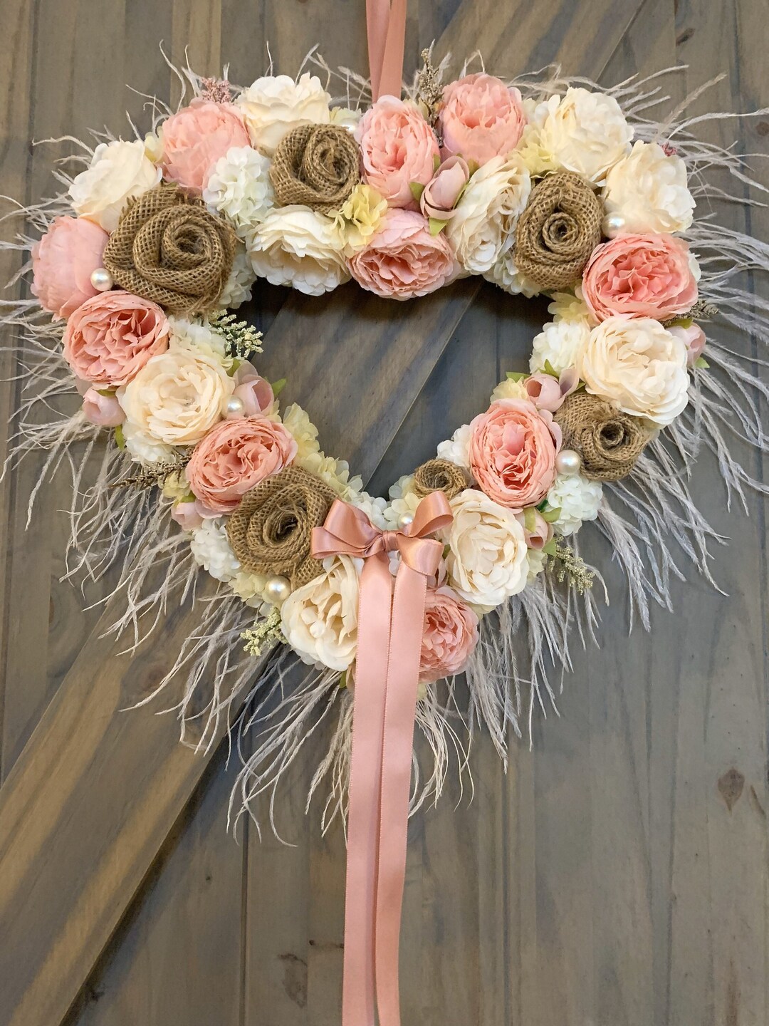 Valentines Day Wreath Shabby Chic Heart Wreath Boho Heart Elegant ...