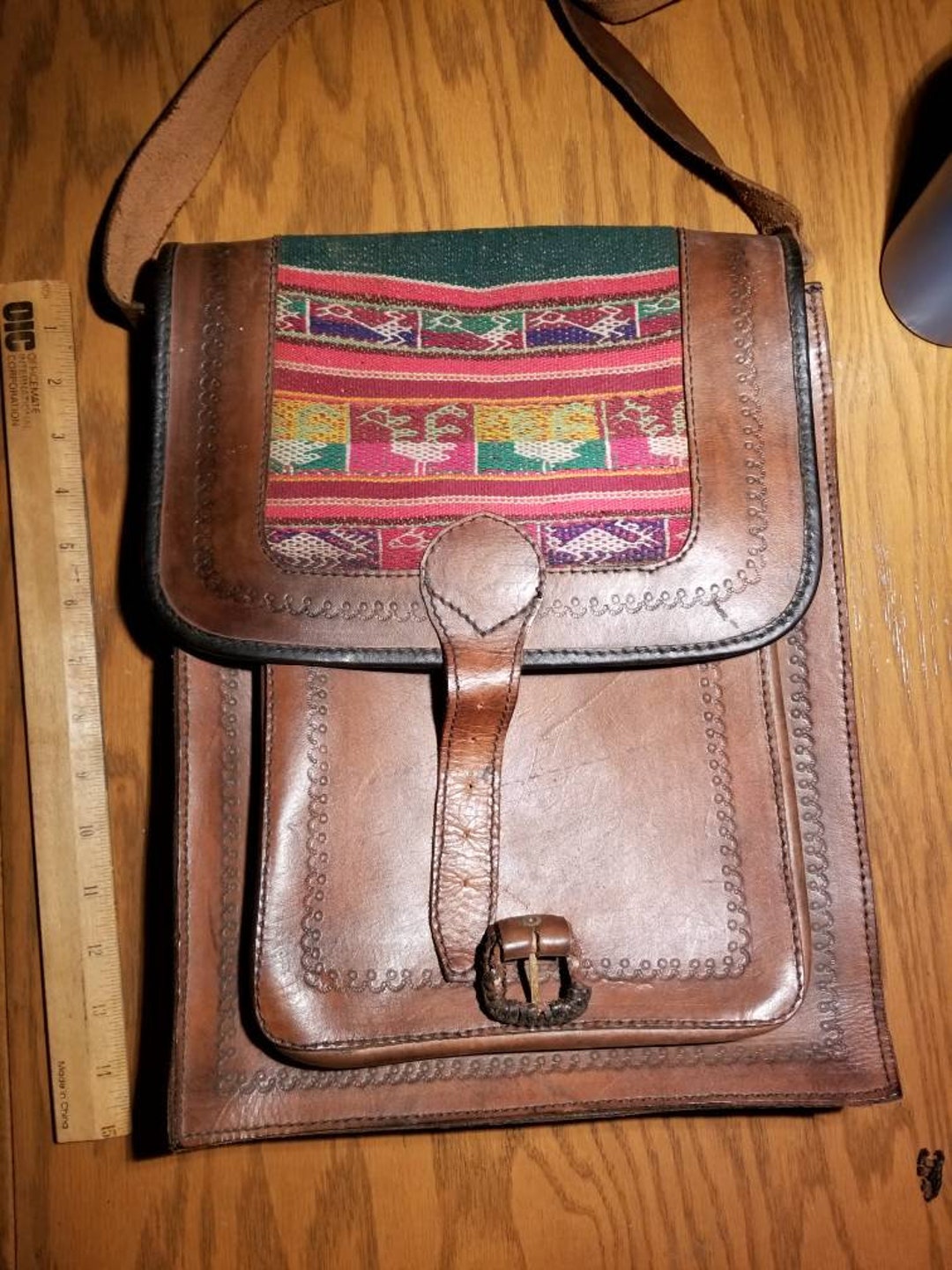 Old Leather Satchel Bag With Yarn Design - Etsy