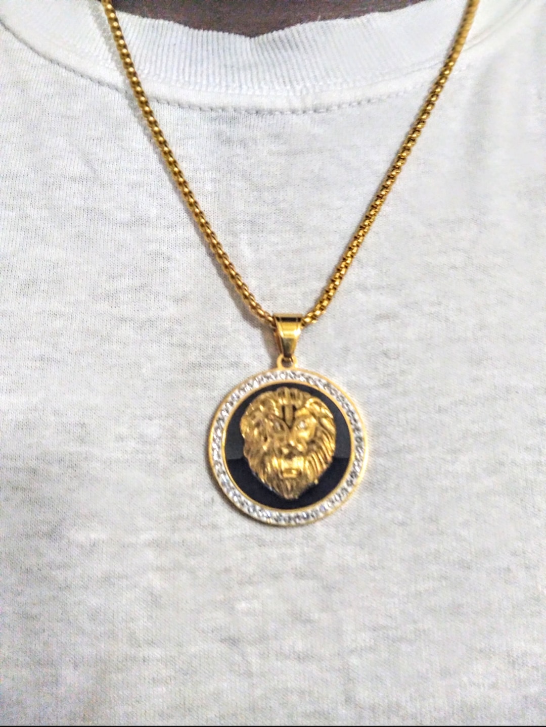 Stainless Steel Lion Diamond Chain Face Men Lion Necklace Gold - Etsy