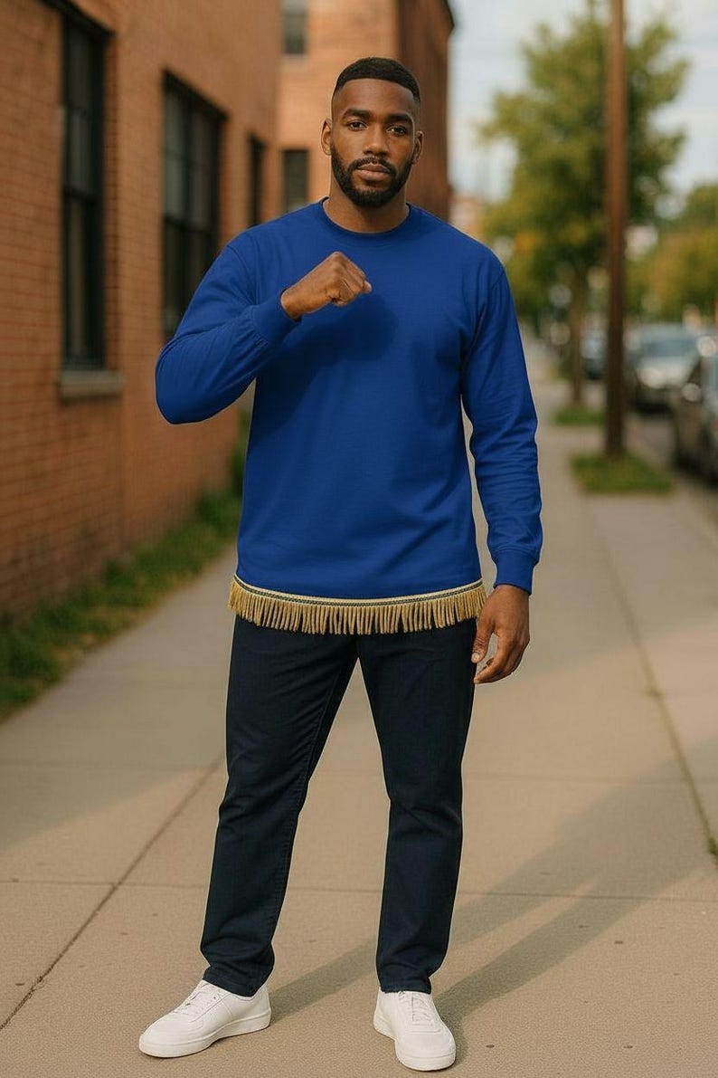 Hebrew Israelite Royal Blue T-shirts Long Sleeve With Fringes, Blue ...