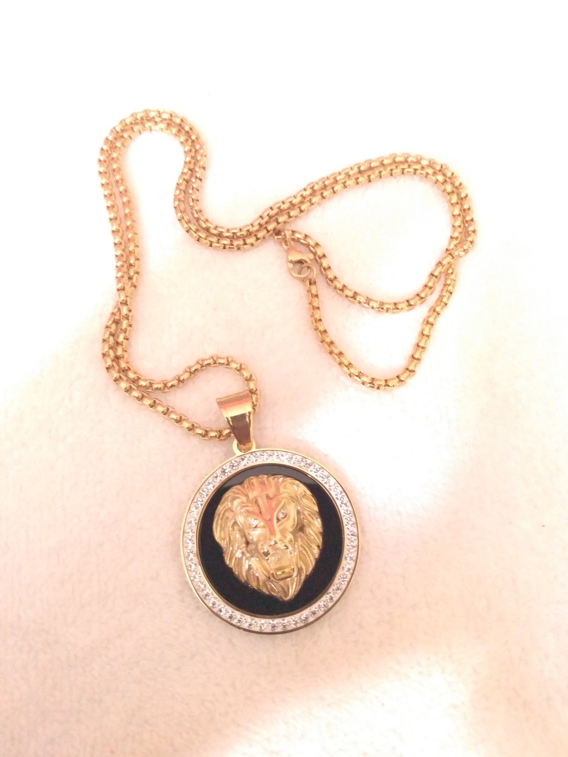 Stainless Steel Lion Diamond Chain Face Men Lion Necklace Gold - Etsy