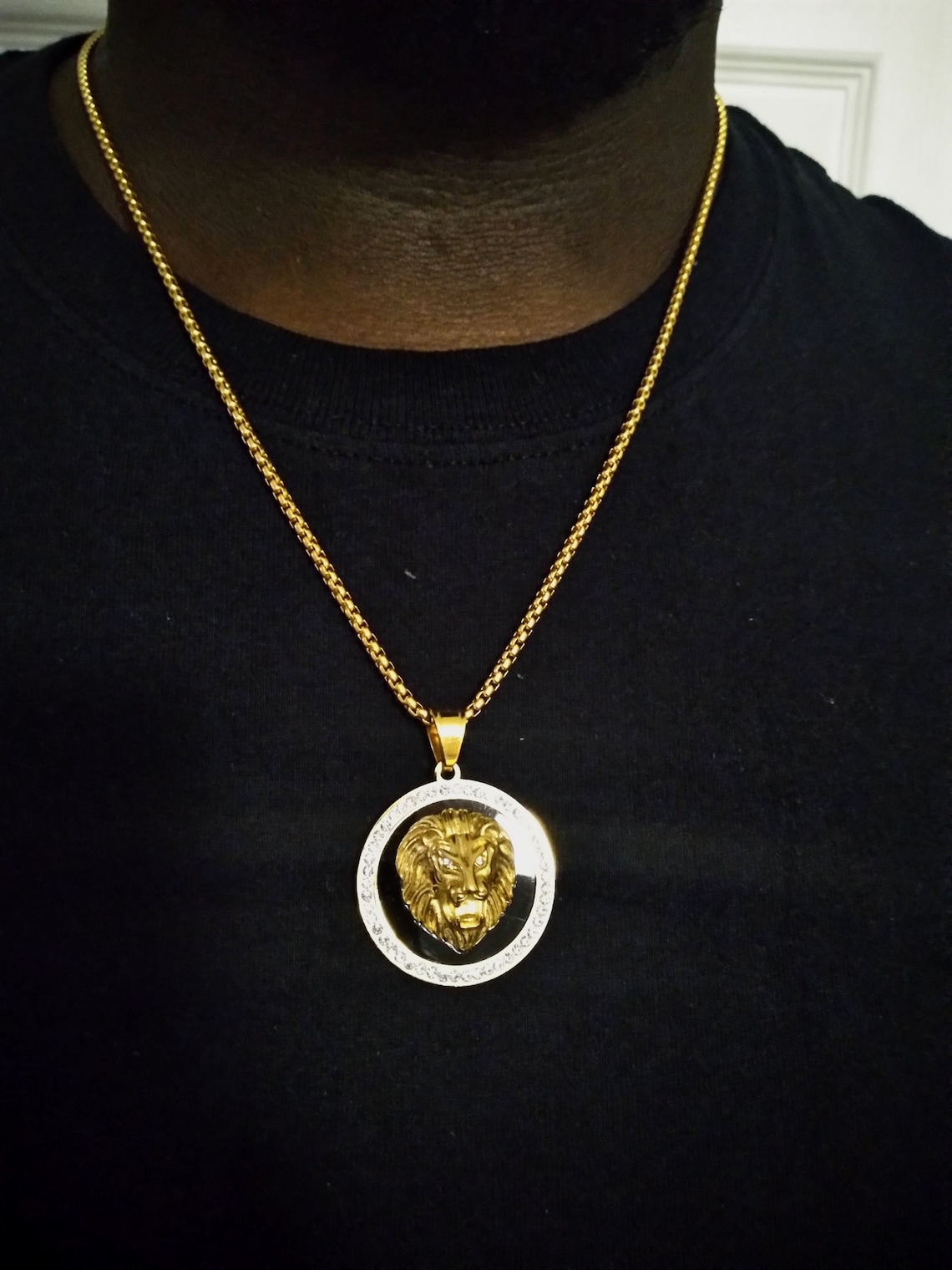 Stainless Steel Lion Diamond Chain Face Men Lion Necklace Gold - Etsy