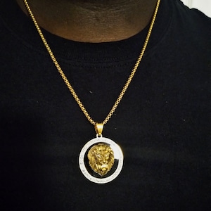 Stainless Steel Lion Diamond Chain Face Men Lion Necklace Gold - Etsy
