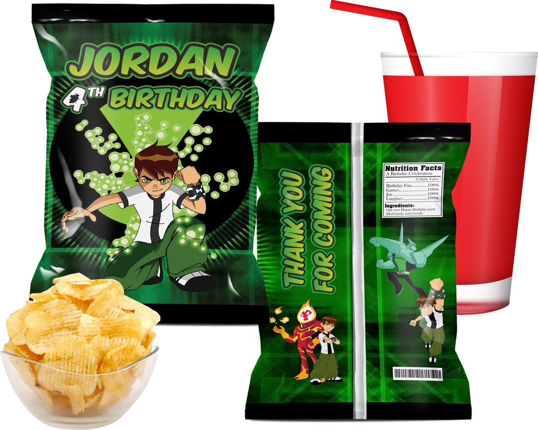 Ben 10 Chip Bag, Ben 10 Favor Bag, Ben 10 Birthday, Ben 10 Candy Bag ...