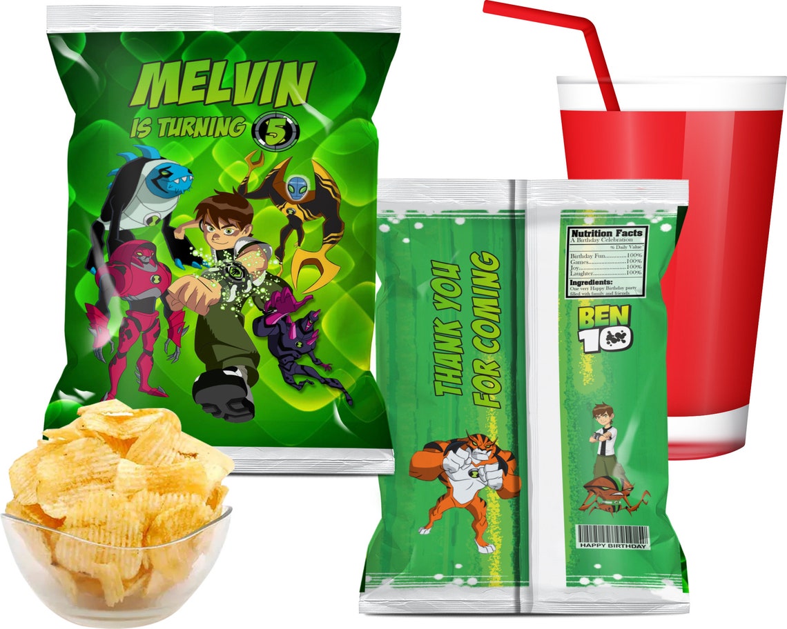 Ben 10 Chip Bag, Ben 10 Favor Bag, Ben 10 Birthday, Ben 10 Candy Bag ...