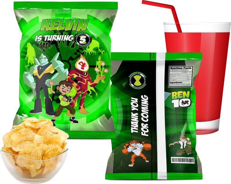 Ben 10 Chip Bag, Ben 10 Favor Bag, Ben 10 Birthday, Ben 10 Candy Bag ...
