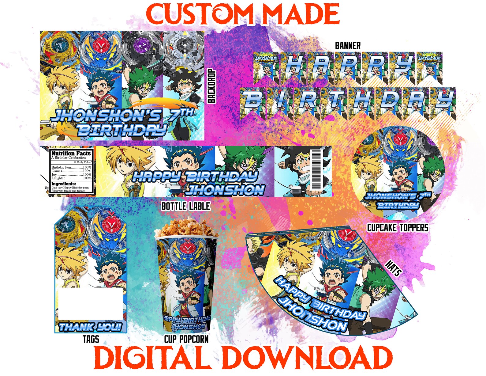 Beyblade Party Kit, Beyblade Custom Birthday, Beyblade Birthday Party ...