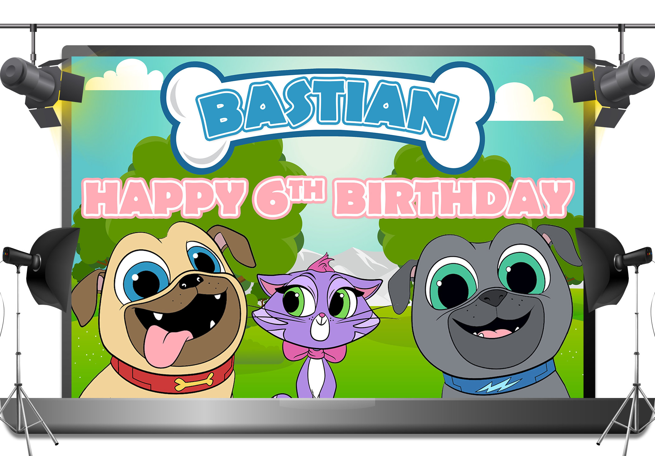 Puppy Dog Pals Birthday Backdrop, Puppy Dog Pals Party Backdrop, Puppy ...