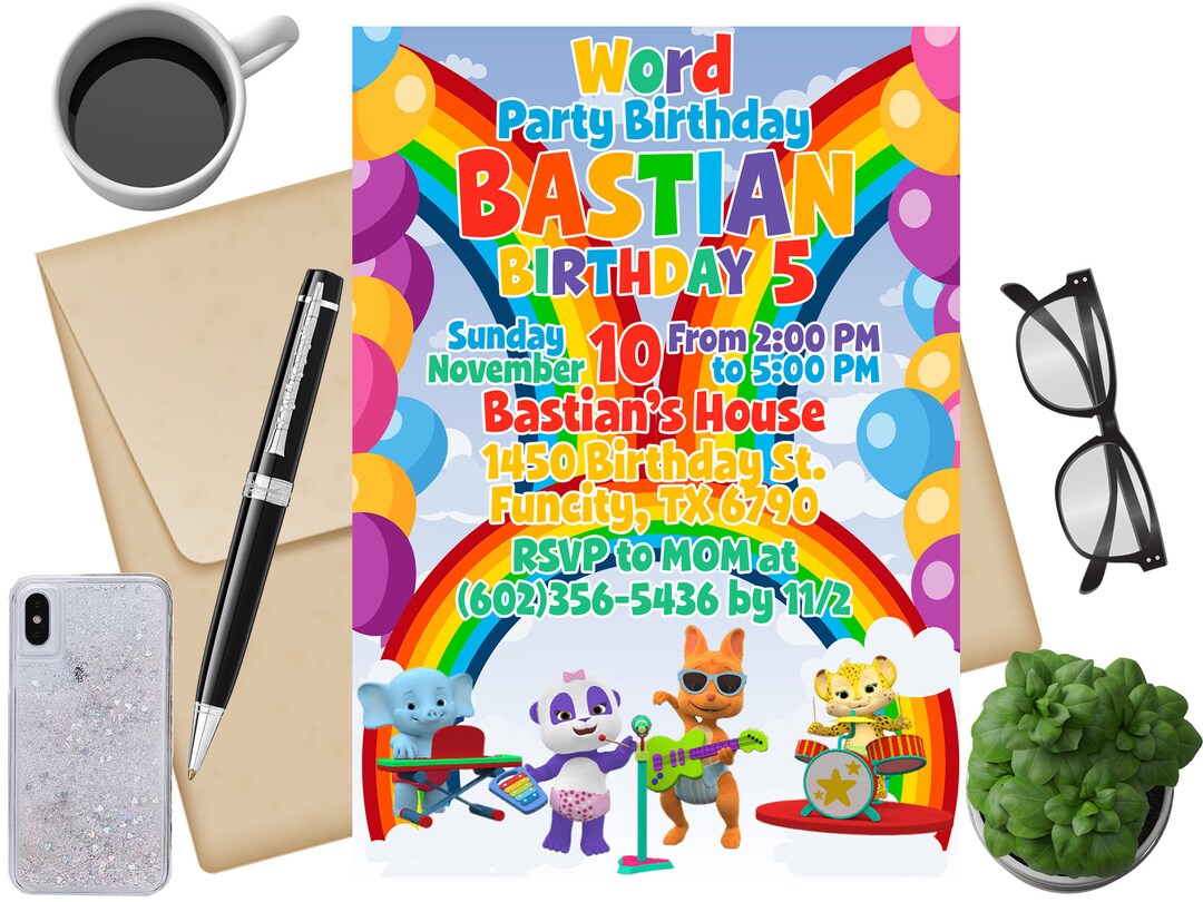 Word Party Invitation, Word Party Invite, Word Party Birthday ...