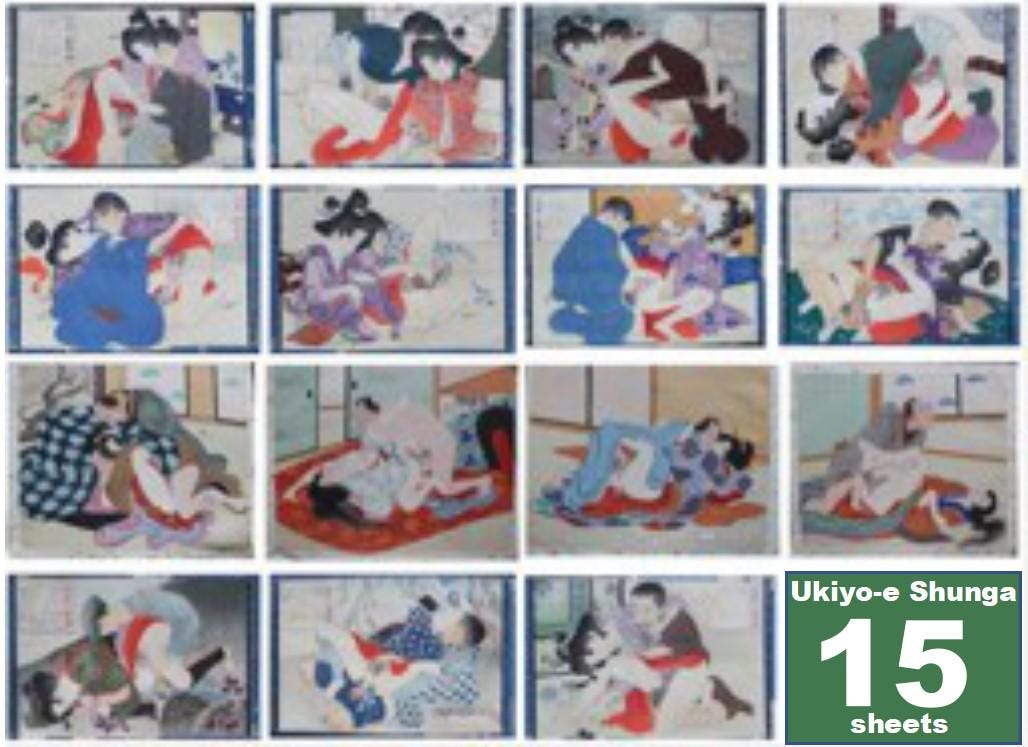 Ukiyoe UKIYOE Shunga SHUNGA Kimono 15+1 pieces:Kimono, Edo period ...