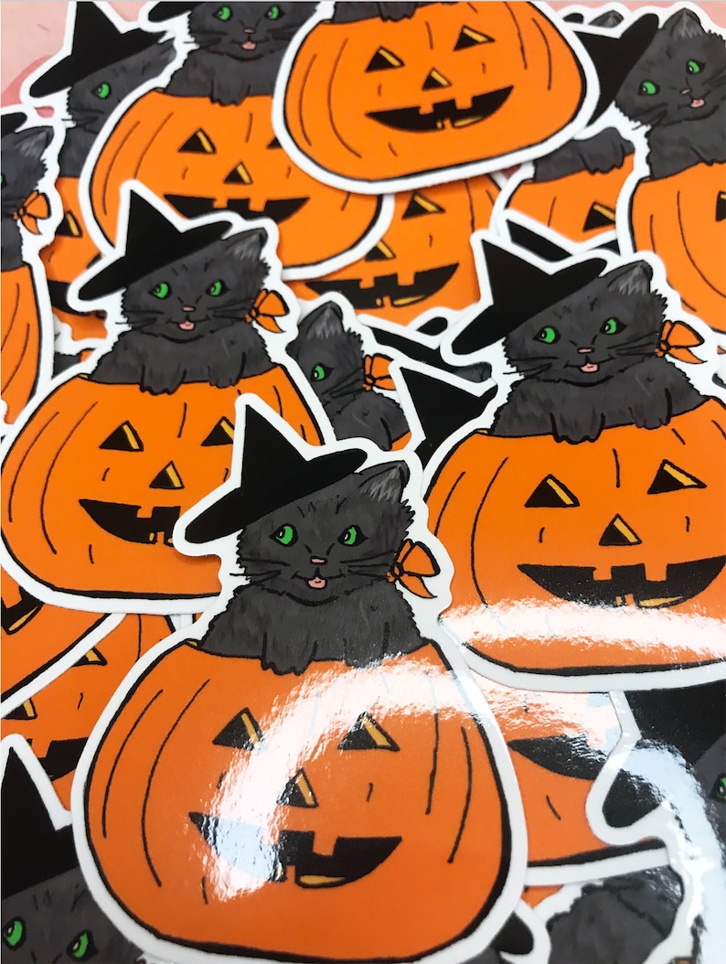 Pumpkin Cat Vinyl Halloween Sticker - Etsy