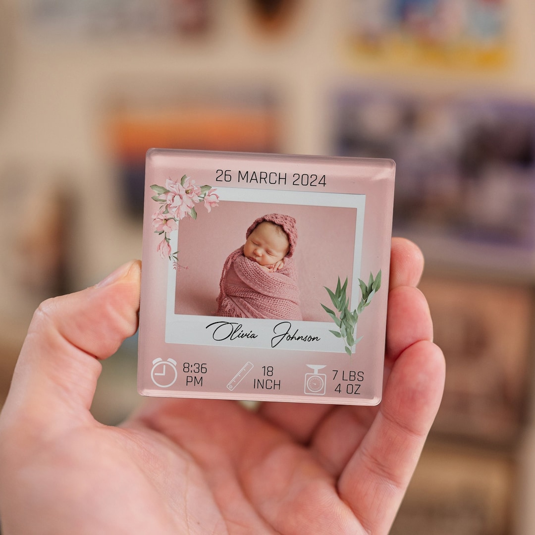 Baby Girl Birth Details Acrylic Fridge Magnet, Birth Stats, Birth ...
