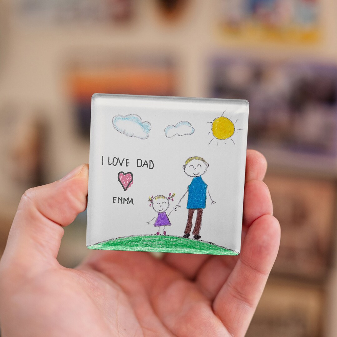Kids Drawing Into Keepsake Gift, Children Drawing Magnet, Fathers Day ...