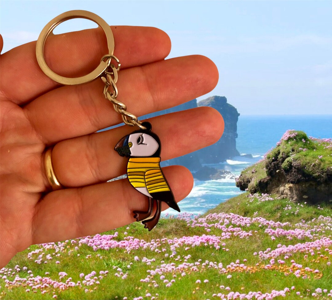 Mustard Jumper Puffin Keyring / Keychain / Enamel - Etsy