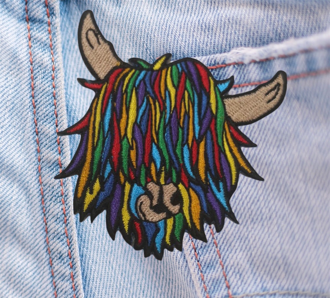 Rainbow Highland Cow Patch / Iron on Patch / Sew on Patch / Highland ...