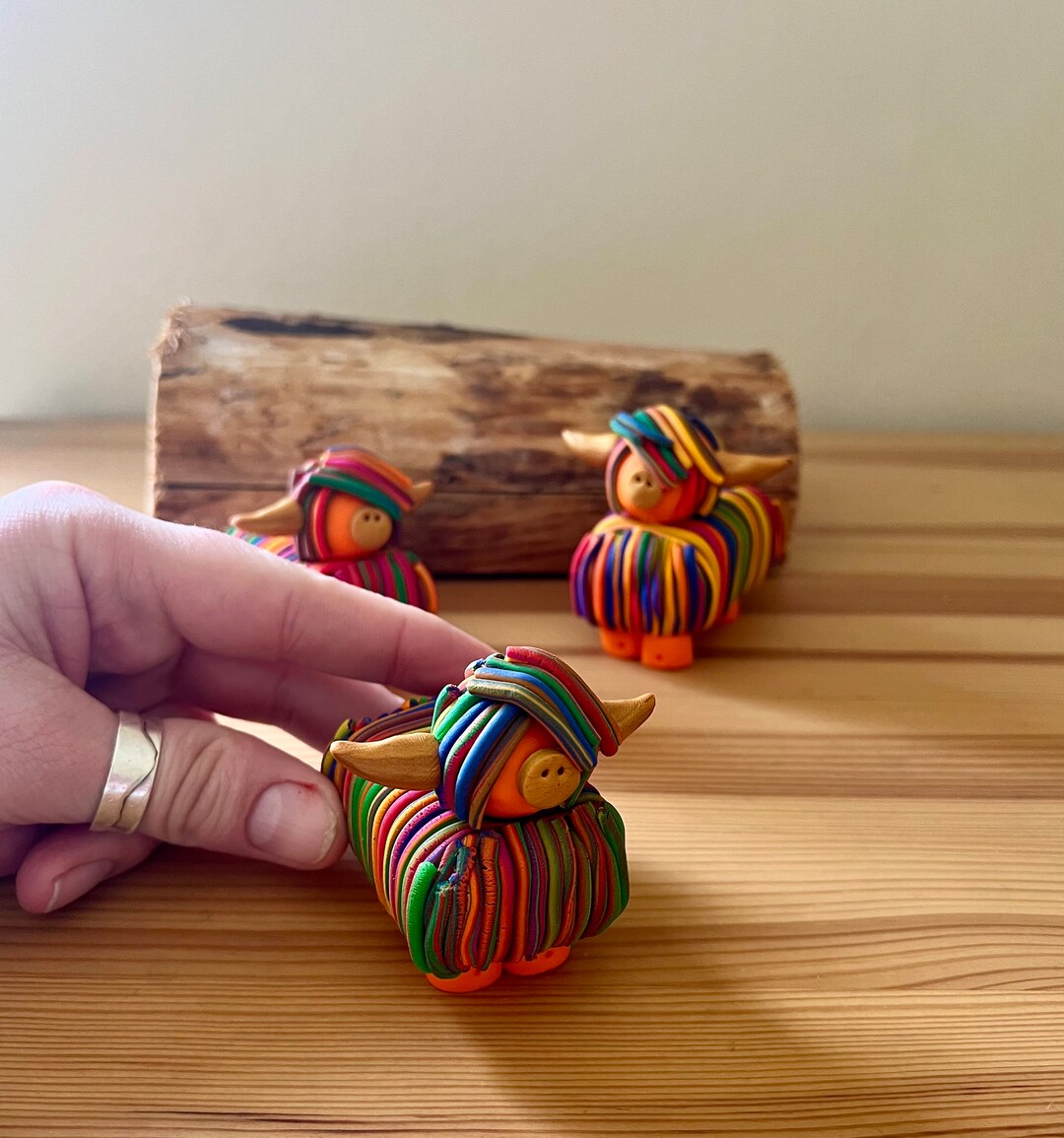 Rainbow Highland Coo Figurine, Handmade Polymer Clay Ornament - Etsy UK