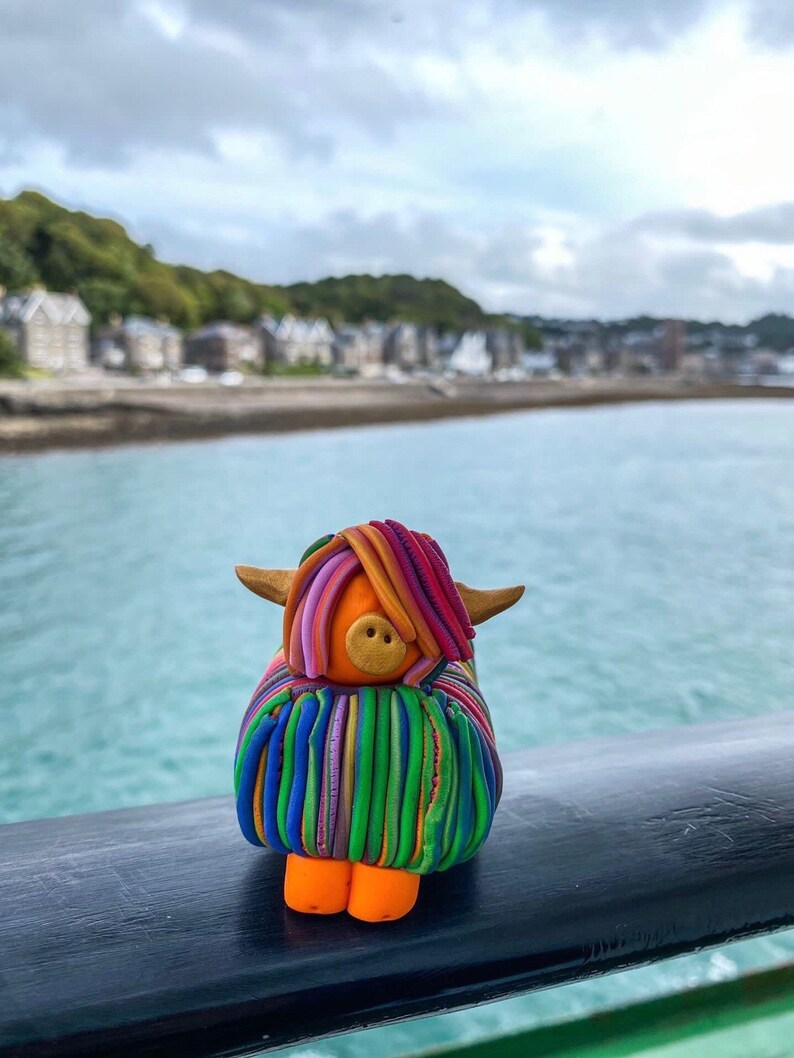 Rainbow Highland Coo Figurine, Handmade Polymer Clay Ornament - Etsy