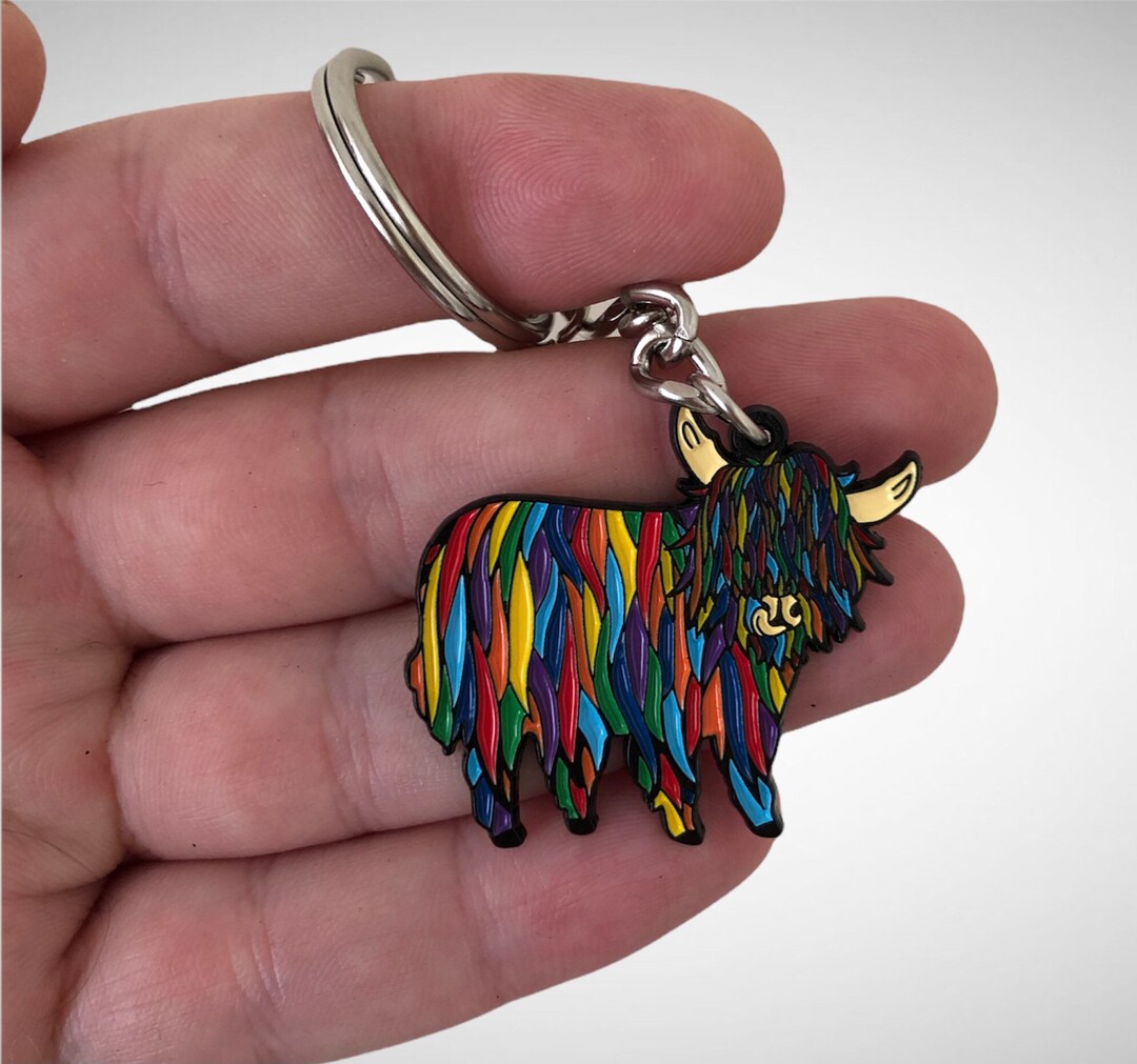 Rainbow Highland Cow Keyring / Keychain - Etsy