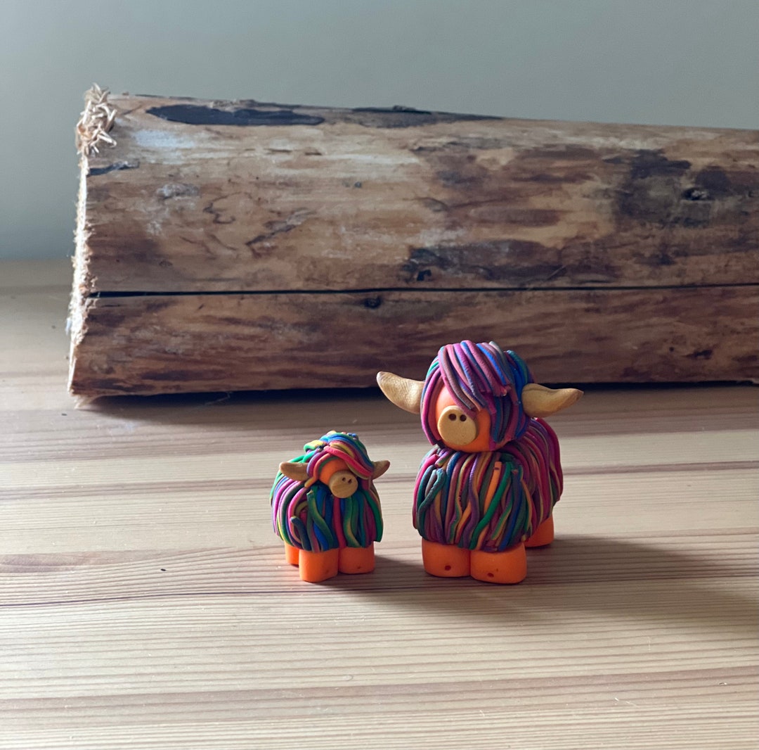 Rainbow Wee Baby Coo and Parent Coo / Highland Cow / Miniature / Mini ...