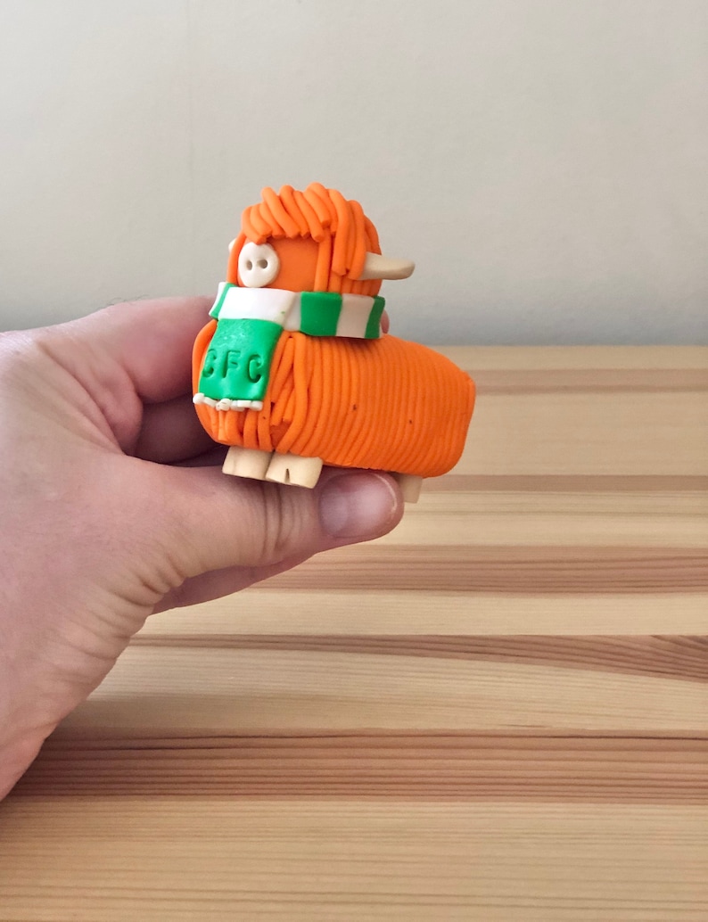 Handmade Celtic FC Highland Cow Model, Polymer Clay Scarf - Etsy