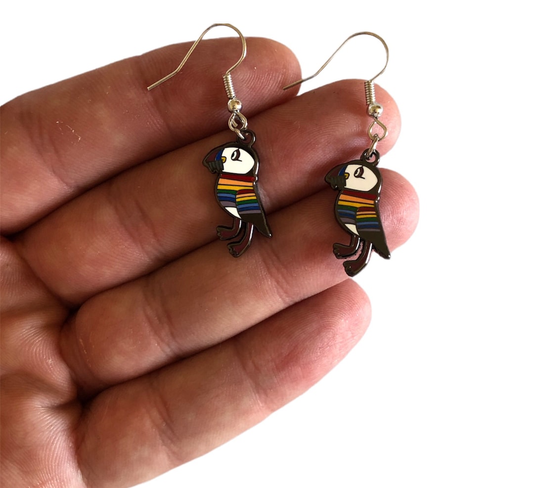 Rainbow Puffin Earrings / Hard Enamel / Scottish Jewellery - Etsy