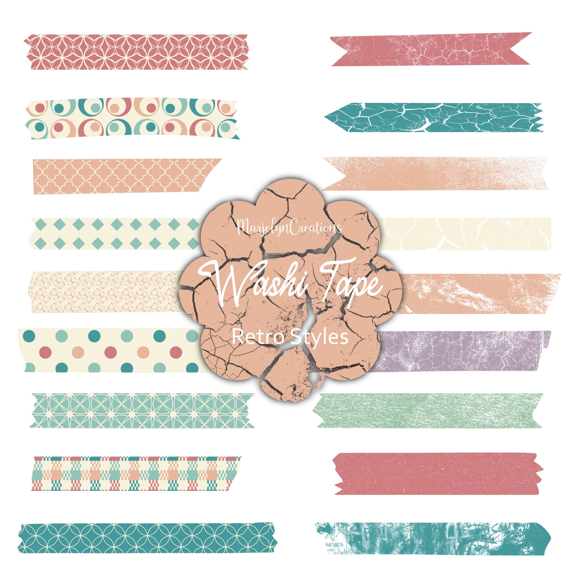 Digital Washi Tape Clipart, Retro Styles and Patterns for Digital ...