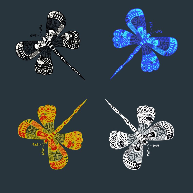Hand-drawn Zentangle Dragonfly Art: PNG JPEG SVG & Eps - Etsy