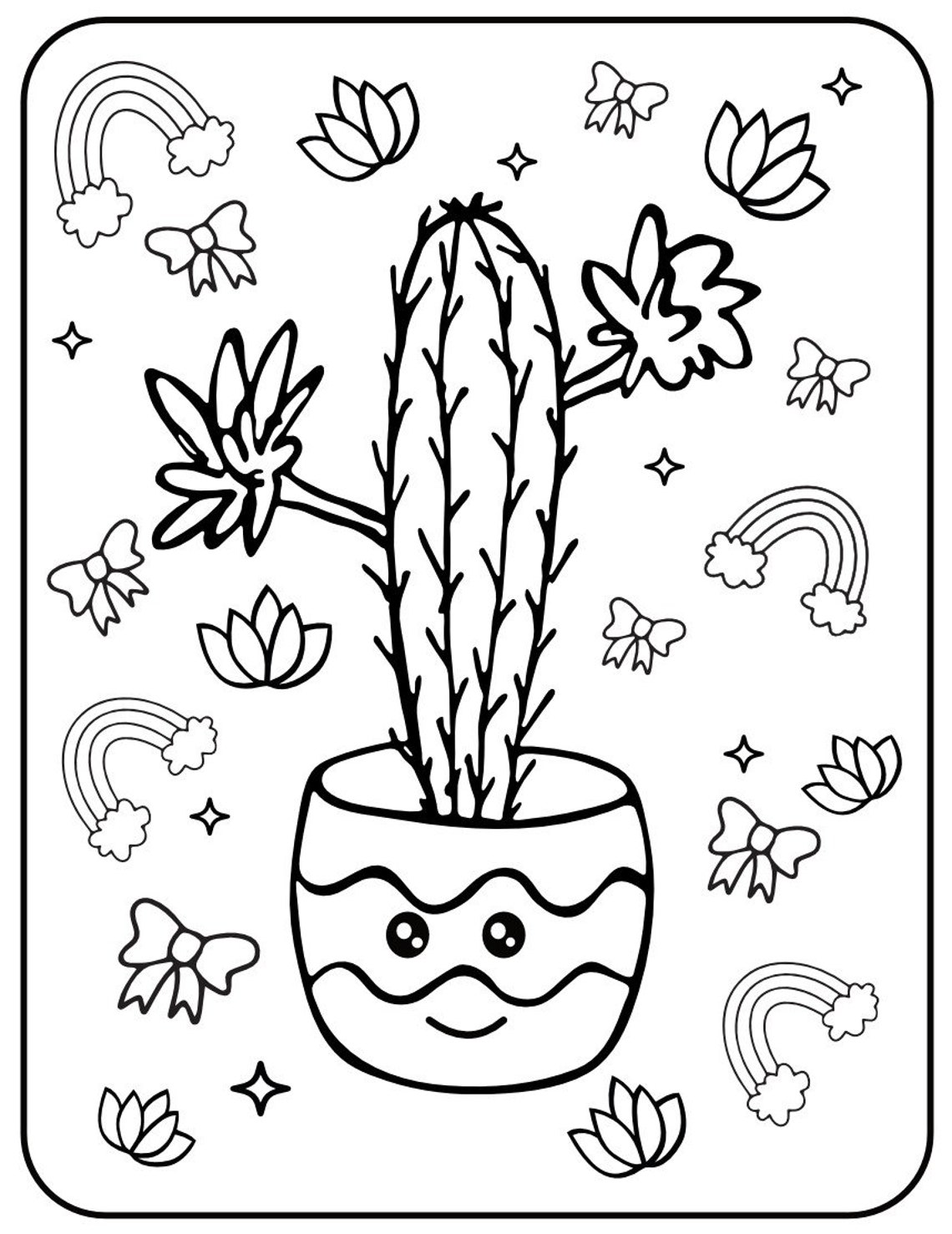 25 Cute Kawaii Cactus Coloring Pages: Fun Coloring Images for Your ...