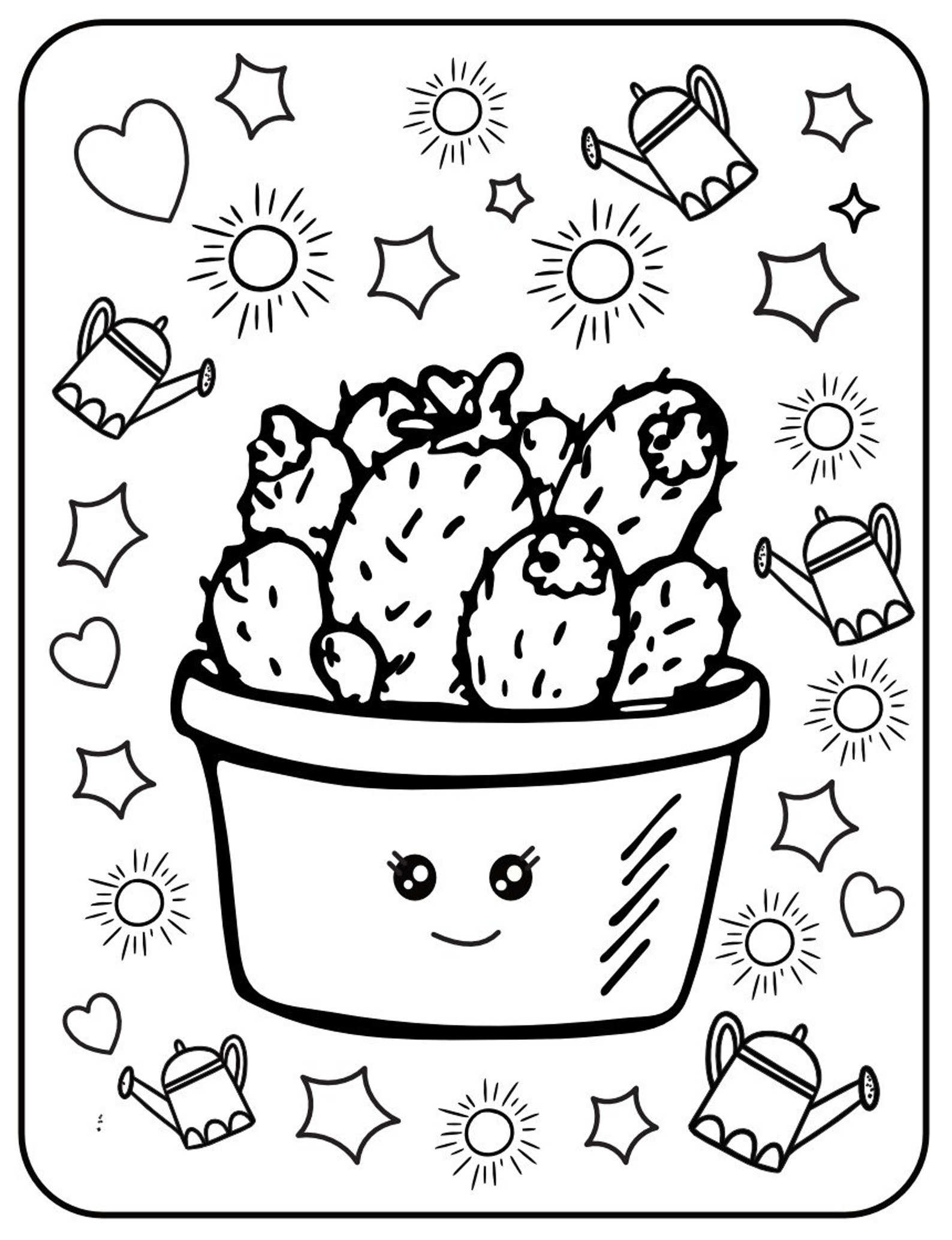 25 Cute Kawaii Cactus Coloring Pages: Fun Coloring Images for Your ...