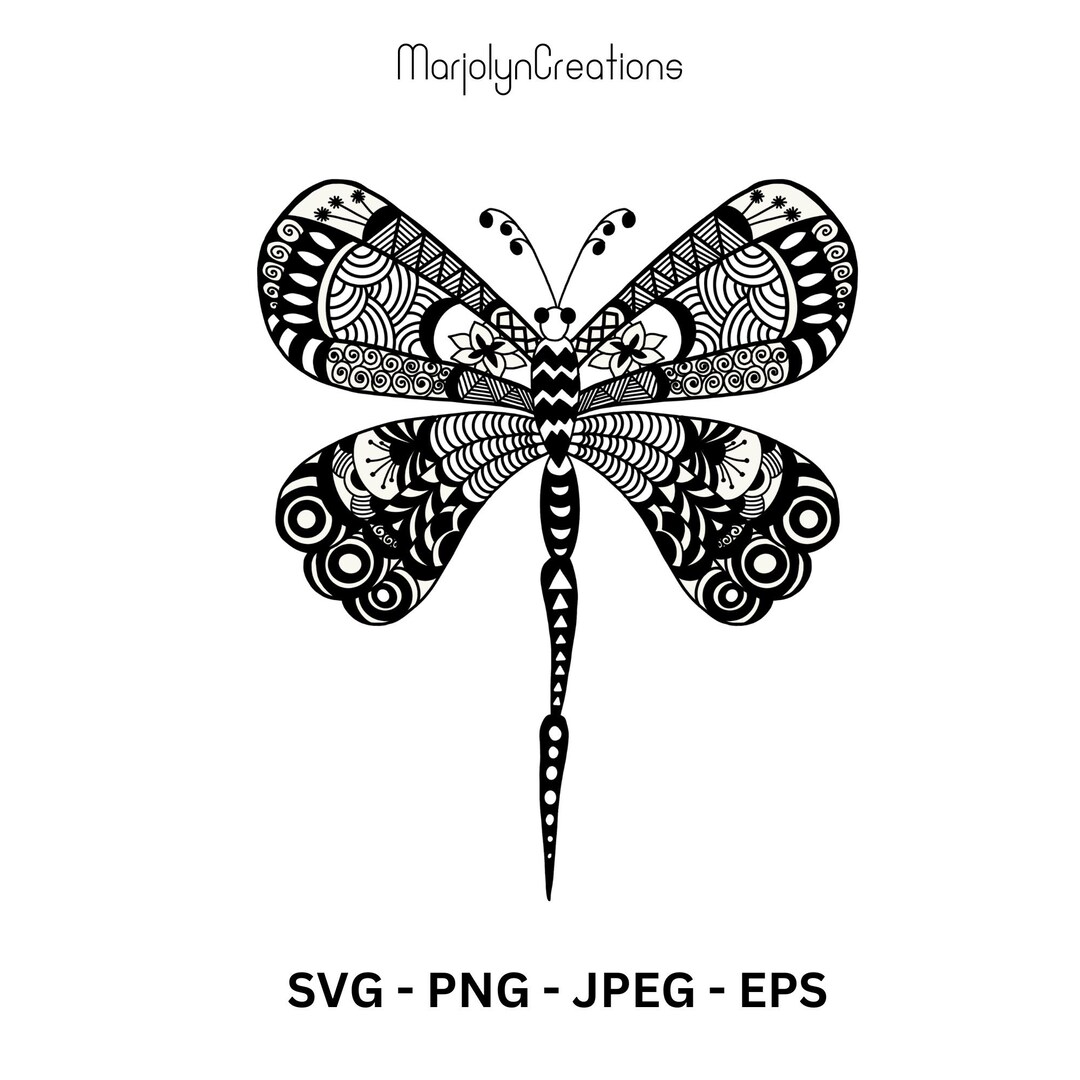 Hand-drawn Zentangle Dragonfly Art: PNG, JPEG, SVG & Eps Files. Perfect ...