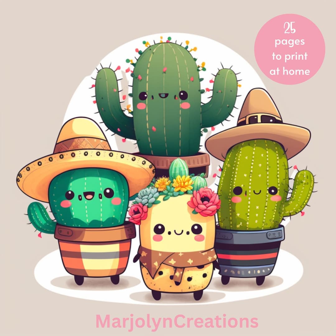 25 Cute Kawaii Cactus Coloring Pages: Fun Coloring Images for Your ...