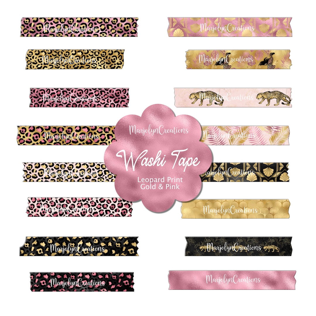Digital Washi Tape Clipart, Leopard Print_gold and Pink for Digital ...