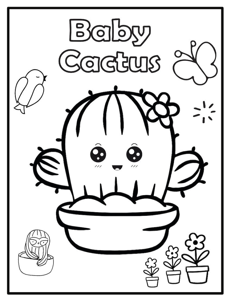 25 Cute Kawaii Cactus Coloring Pages: Fun Coloring Images for Your ...