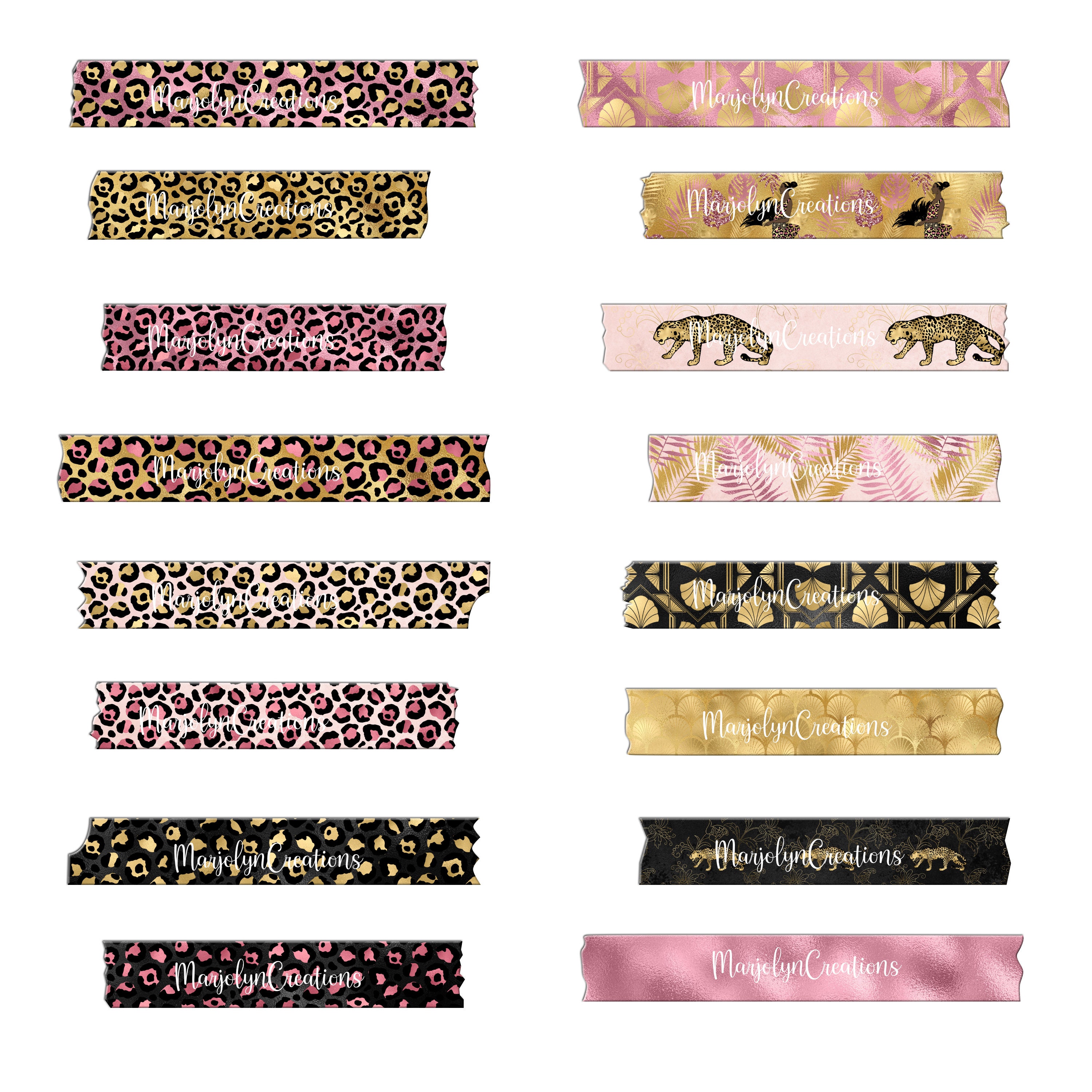 Digital Washi Tape Clipart, Leopard Print_gold and Pink for Digital ...