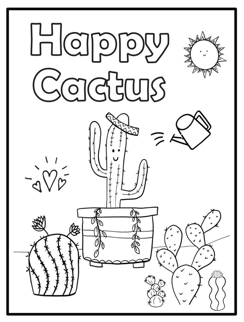 25 Cute Kawaii Cactus Coloring Pages: Fun Coloring Images for Your ...