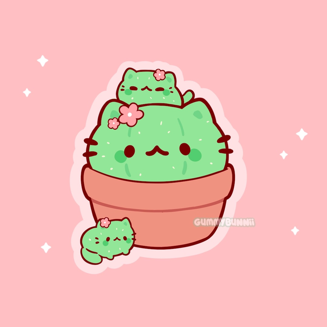 Cactus Cats Matte Vinyl Sticker Cute Cat Sticker for Laptops & Journals ...