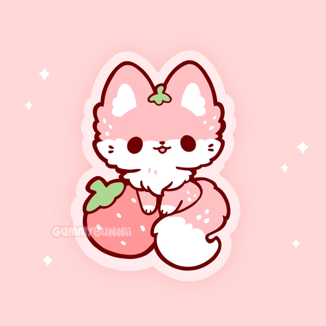 Kawaii Strawberry Fox Matte Vinyl Sticker Stickers for Strawberry ...