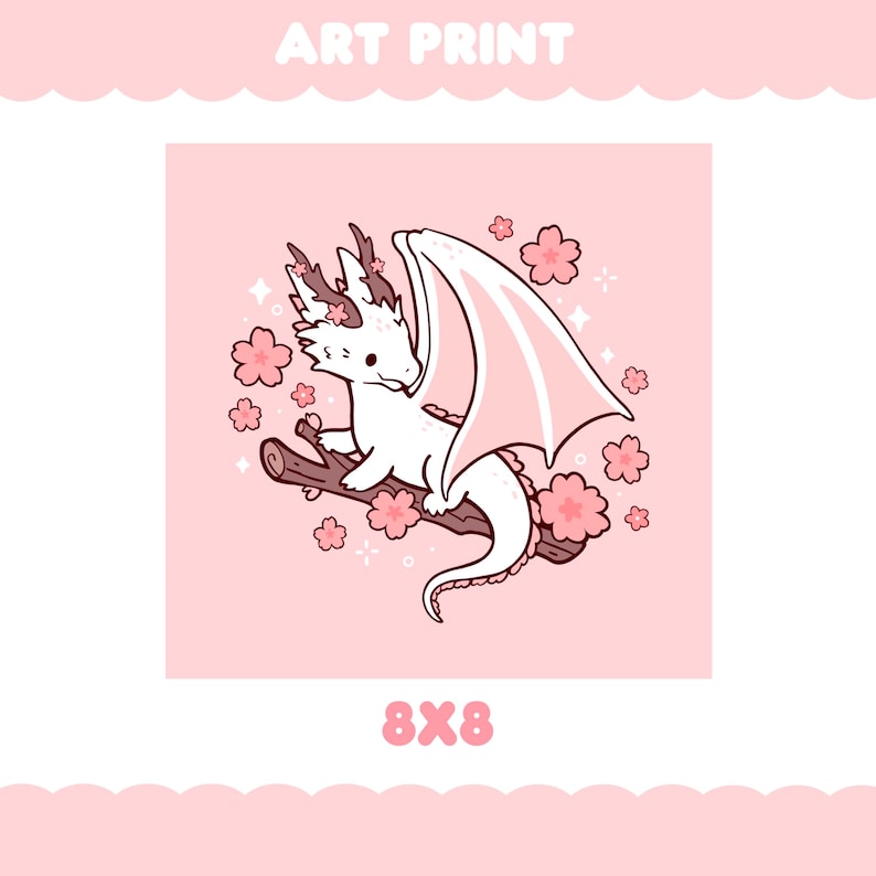 Art Print Cherry Blossom Dragon 8x8 Matte Art Print - Cute Kawaii ...