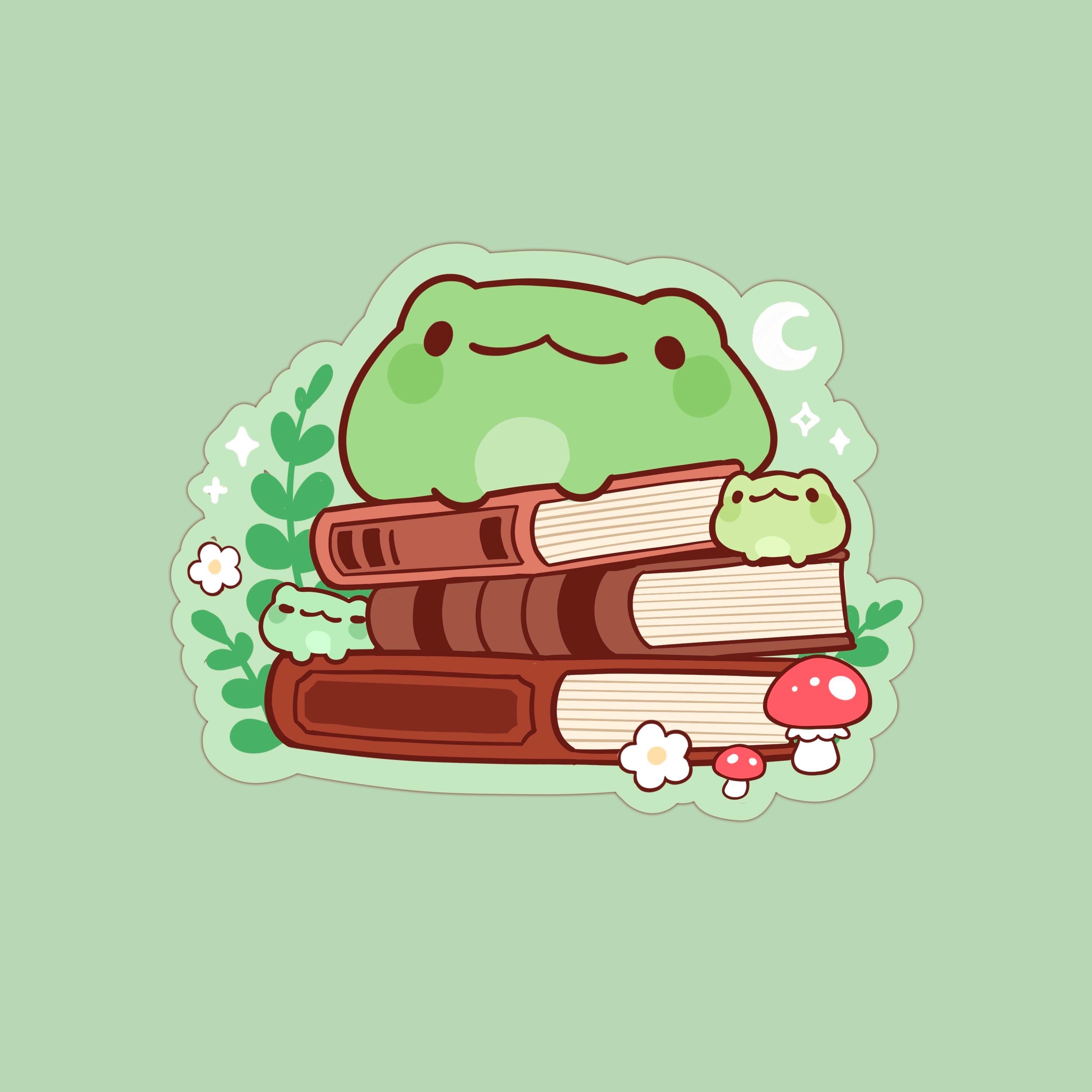 Bookish Frogs Sticker Matte Vinyl Cottage Core Book Stickers Cute Toads ...