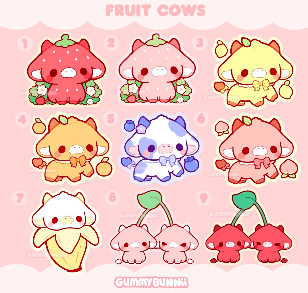 Fruit Cows Vinyl Sticker Stickers Cute Decal Cut Strawberry Lemon ...