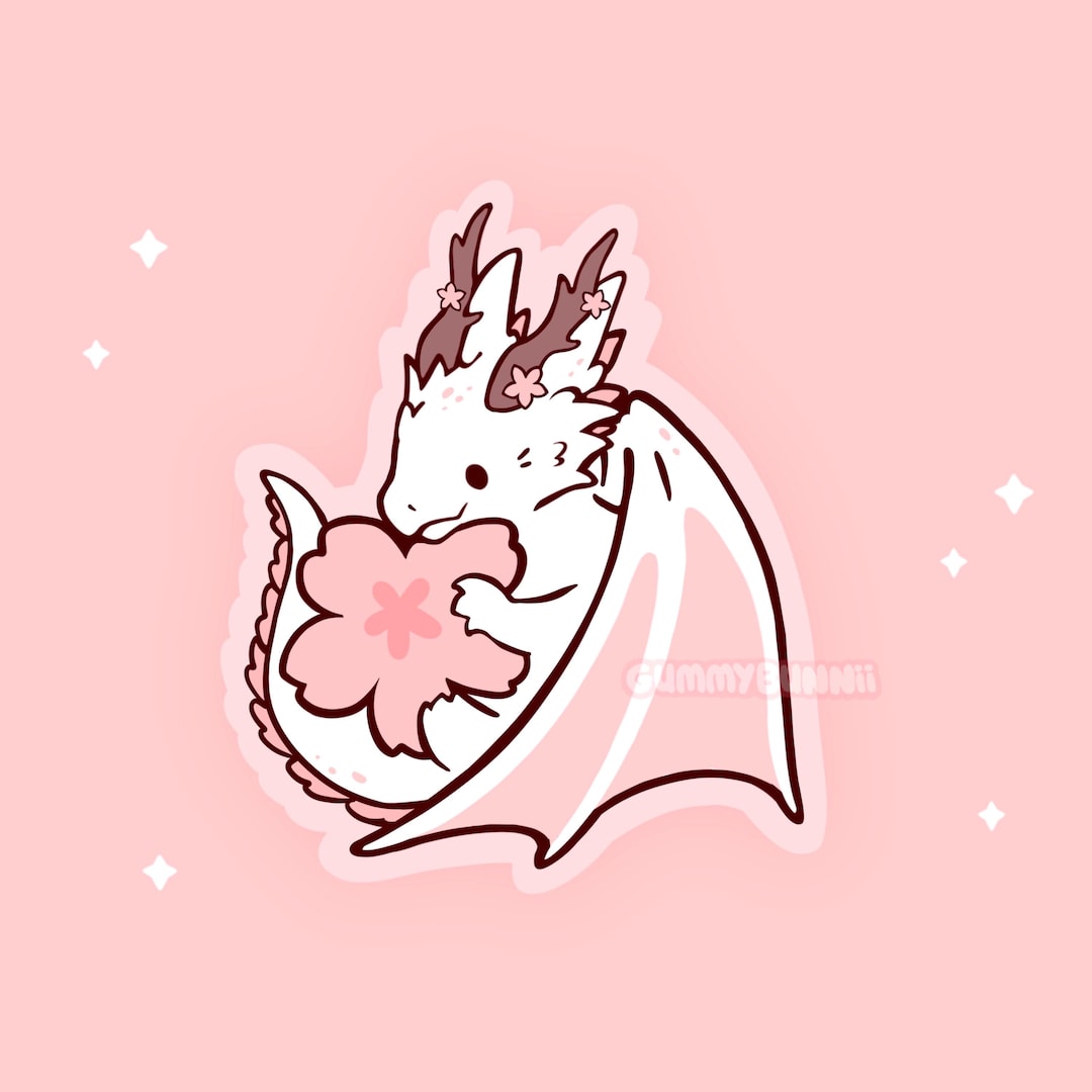 Cherry Blossom Dragon Flower Matte Vinyl Sticker Fantasy Dragon Sticker ...
