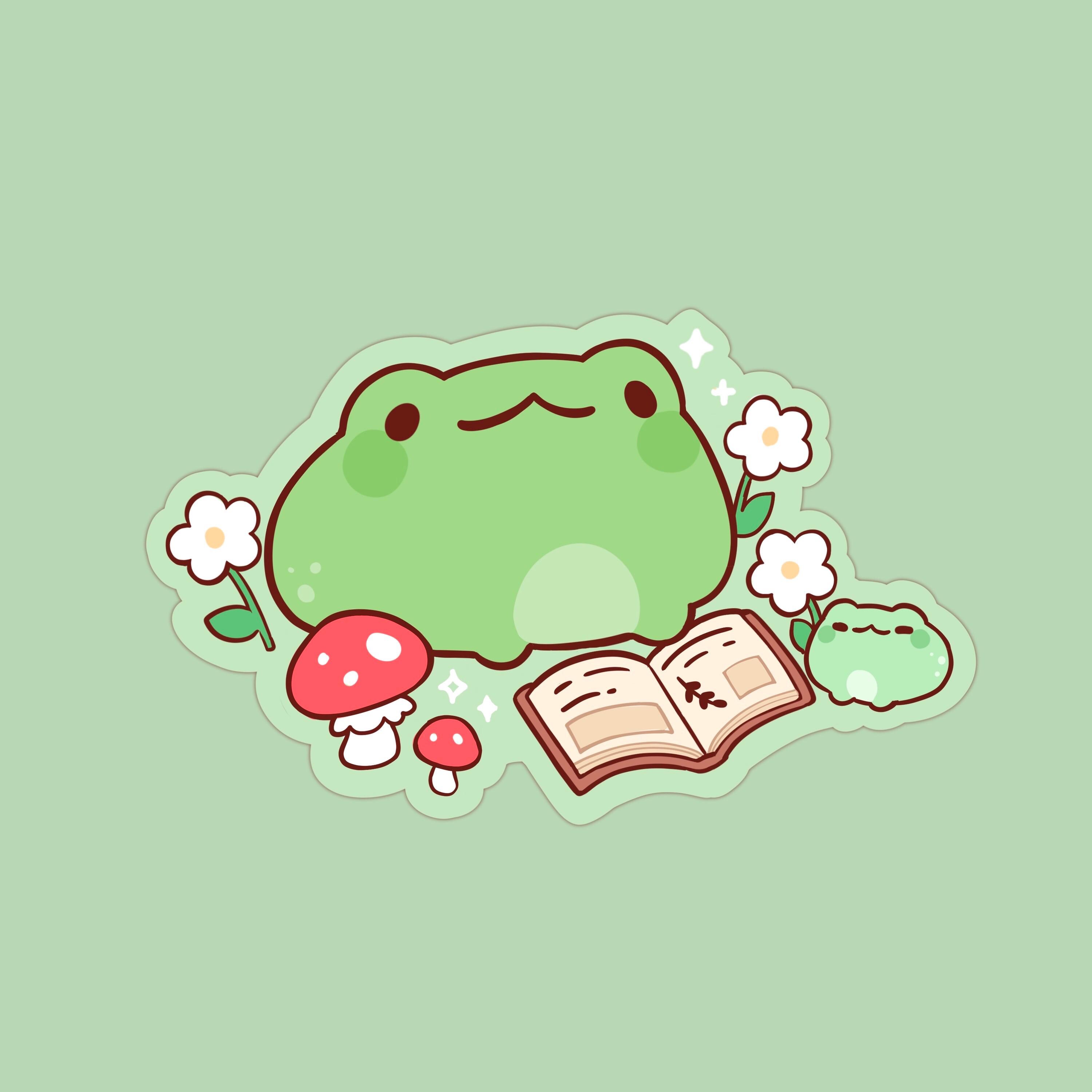 Frogs Reading Sticker Matte Vinyl Cottage Core Book Stickers Cute Toads ...