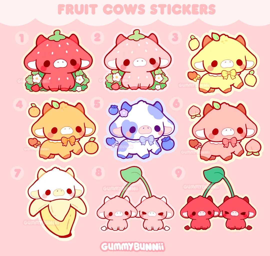 Fruit Cows Vinyl Sticker- Stickers - Cute - Decal Cut - Strawberry ...