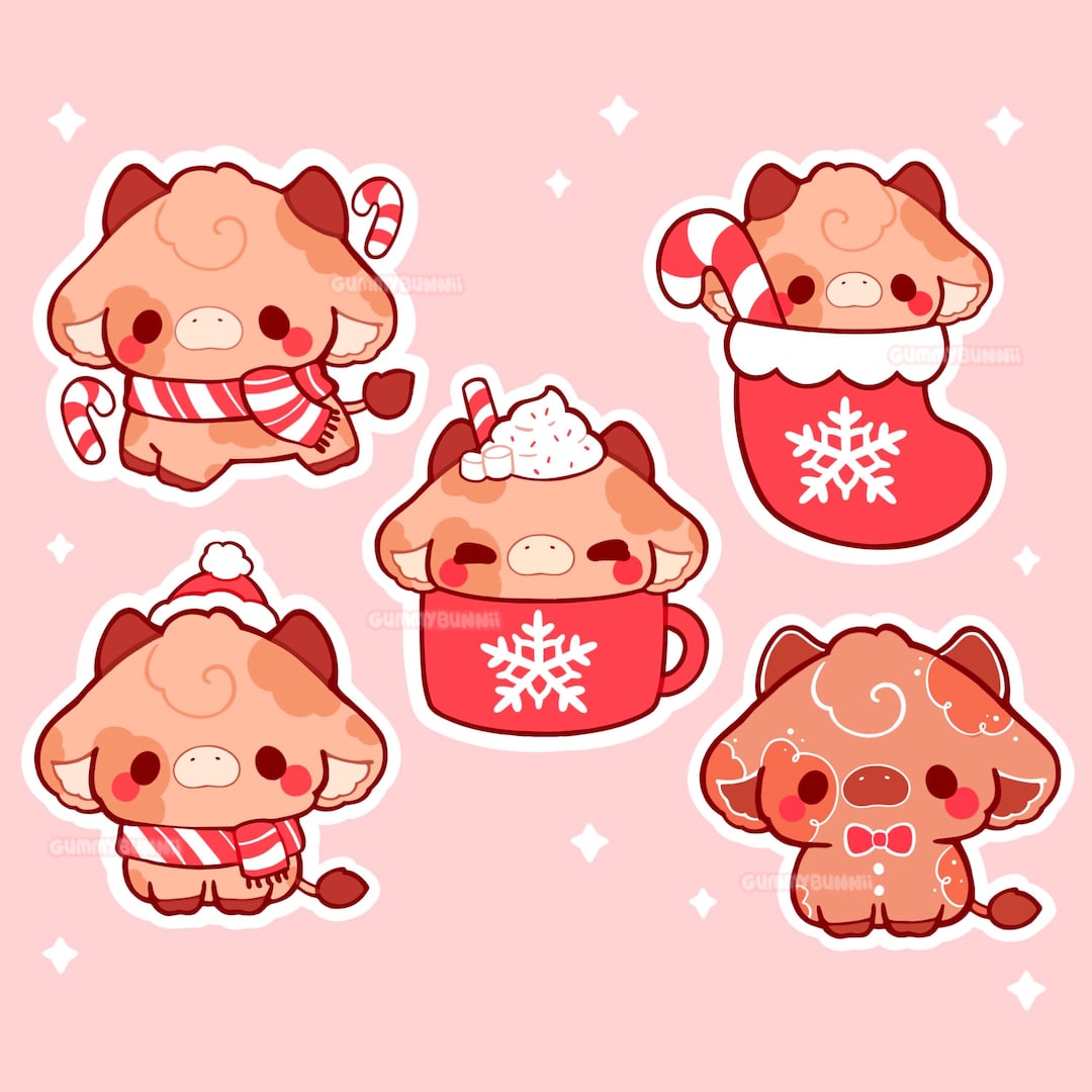Cute Holiday Christmas Cow Sticker Set - Cow Stickers - Cute - Decal ...
