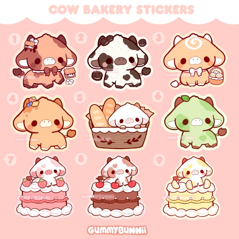 Kawaii Cow Stickers Pack - Etsy