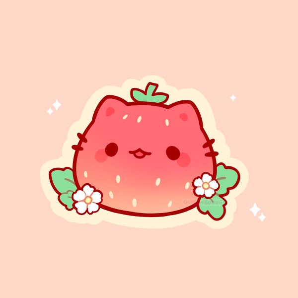 Strawberry Cat Cute Stickers - Etsy