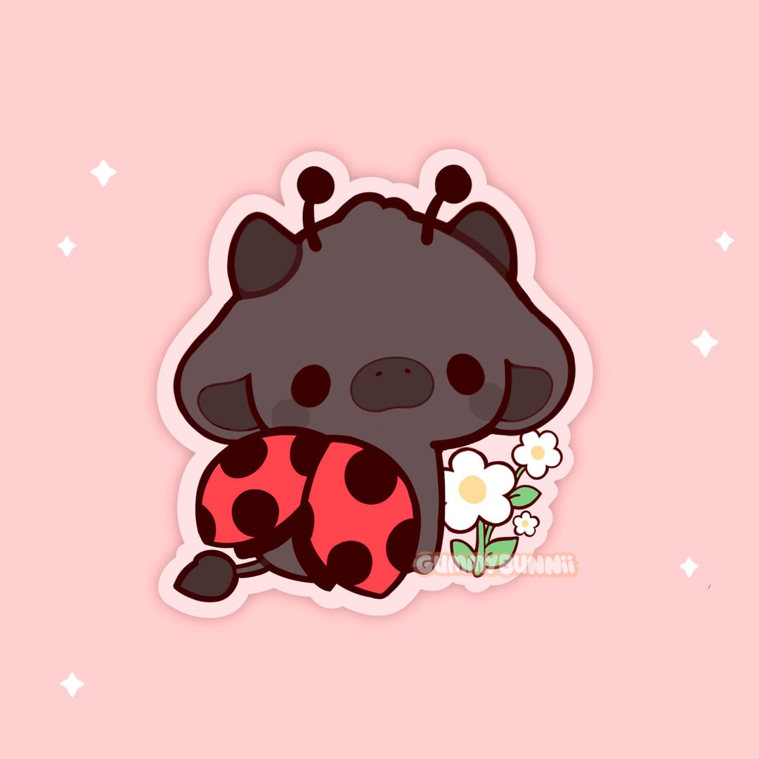 Ladybug Cow Sticker Cute Cow Bug Vinyl Decal Matte Red and Black Cow ...